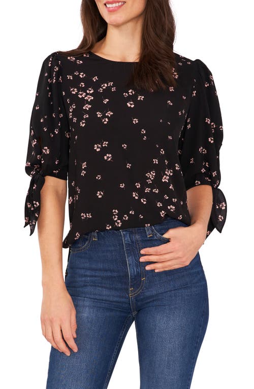 CeCe Floral Print Tie Sleeve Blouse in Rich Black | Smart Closet