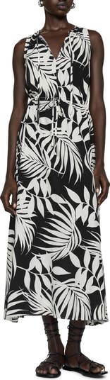 MANGO Palm Frond Sleeveless Midi Dress | Nordstrom