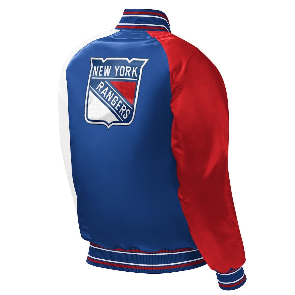 STARTER Youth Starter Blue New York Rangers Raglan Full-Snap Varsity ...