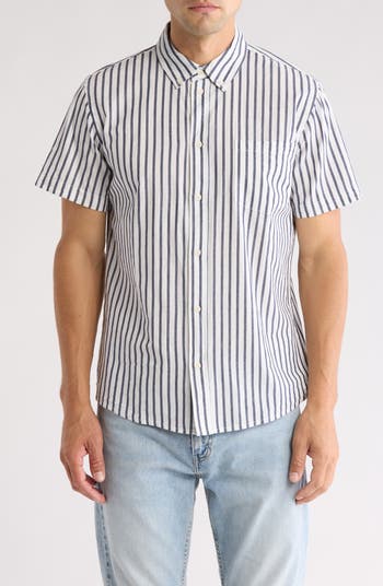 Slate & Stone Stripe Short Sleeve Cotton Poplin Button-Down Shirt ...