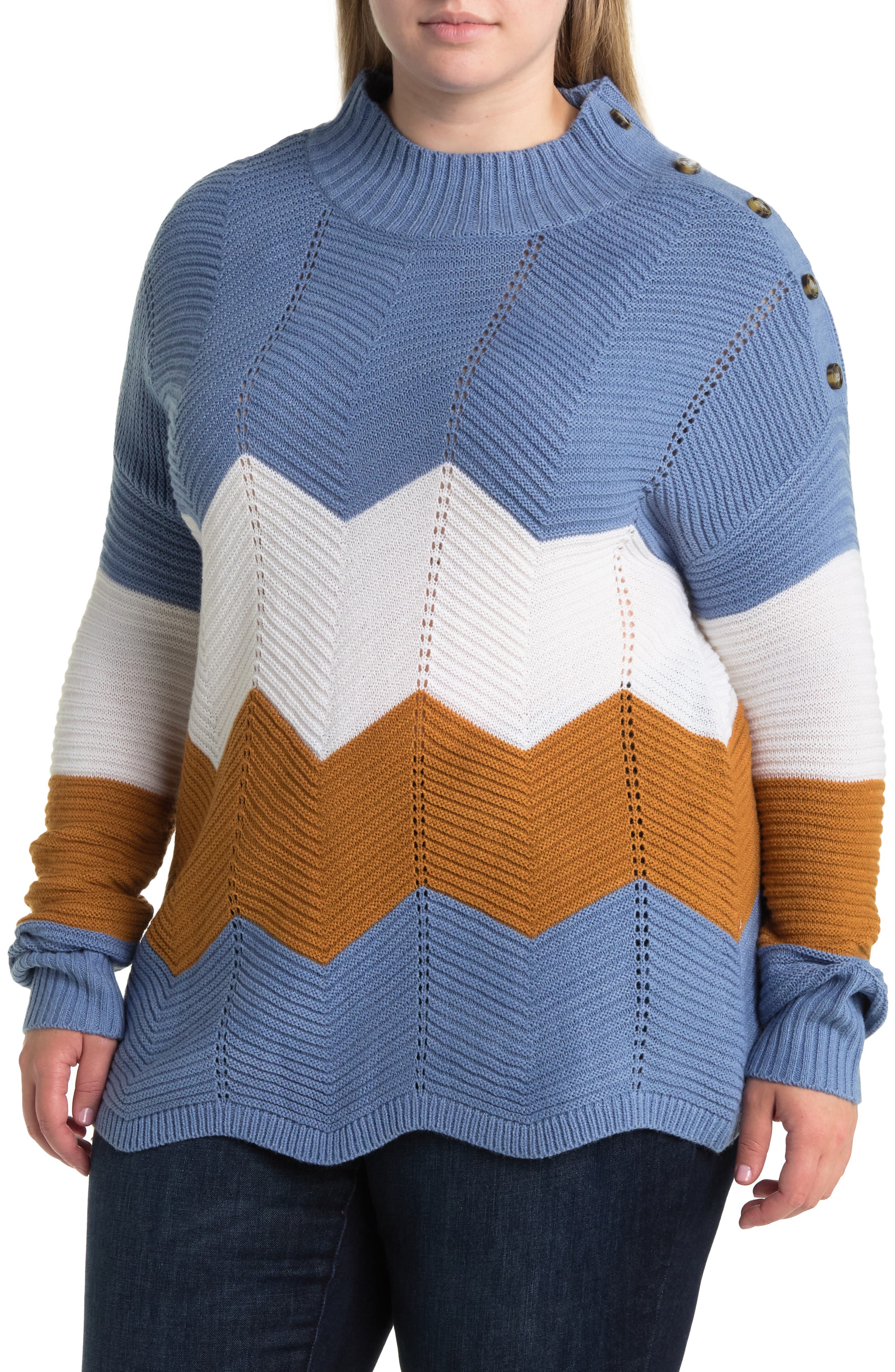 Single Thread Chevron Mock Neck Shoulder Button Sweater | Nordstromrack
