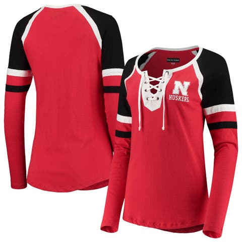Women's 5th & Ocean by New Era Scarlet Nebraska Huskers Lace-Up Raglan ...