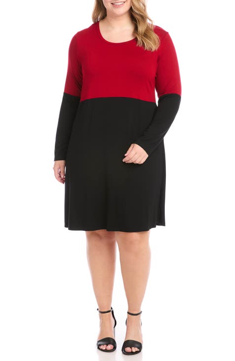 Colorblock Long Sleeve Jersey Dress (Plus Size)