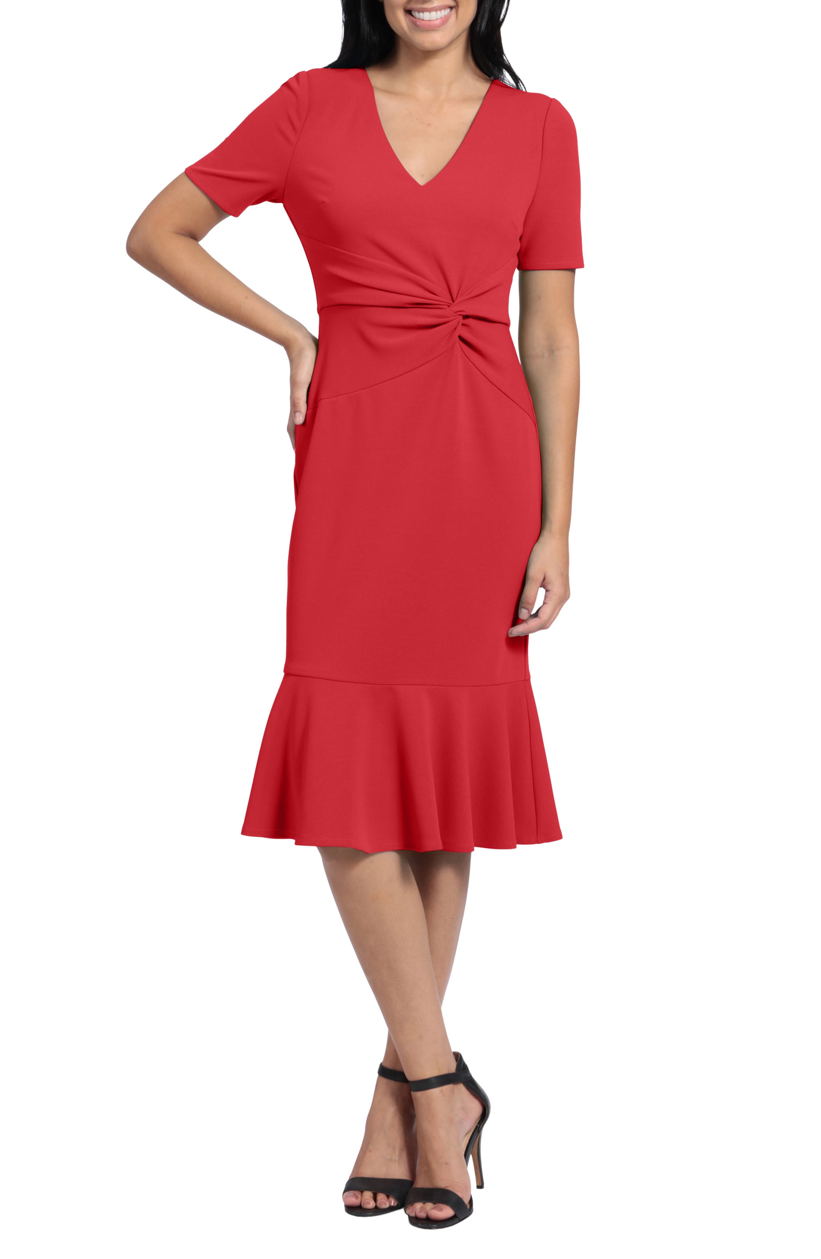 London Times Side Knot Scupa Crepe Flounce Dress | Nordstromrack