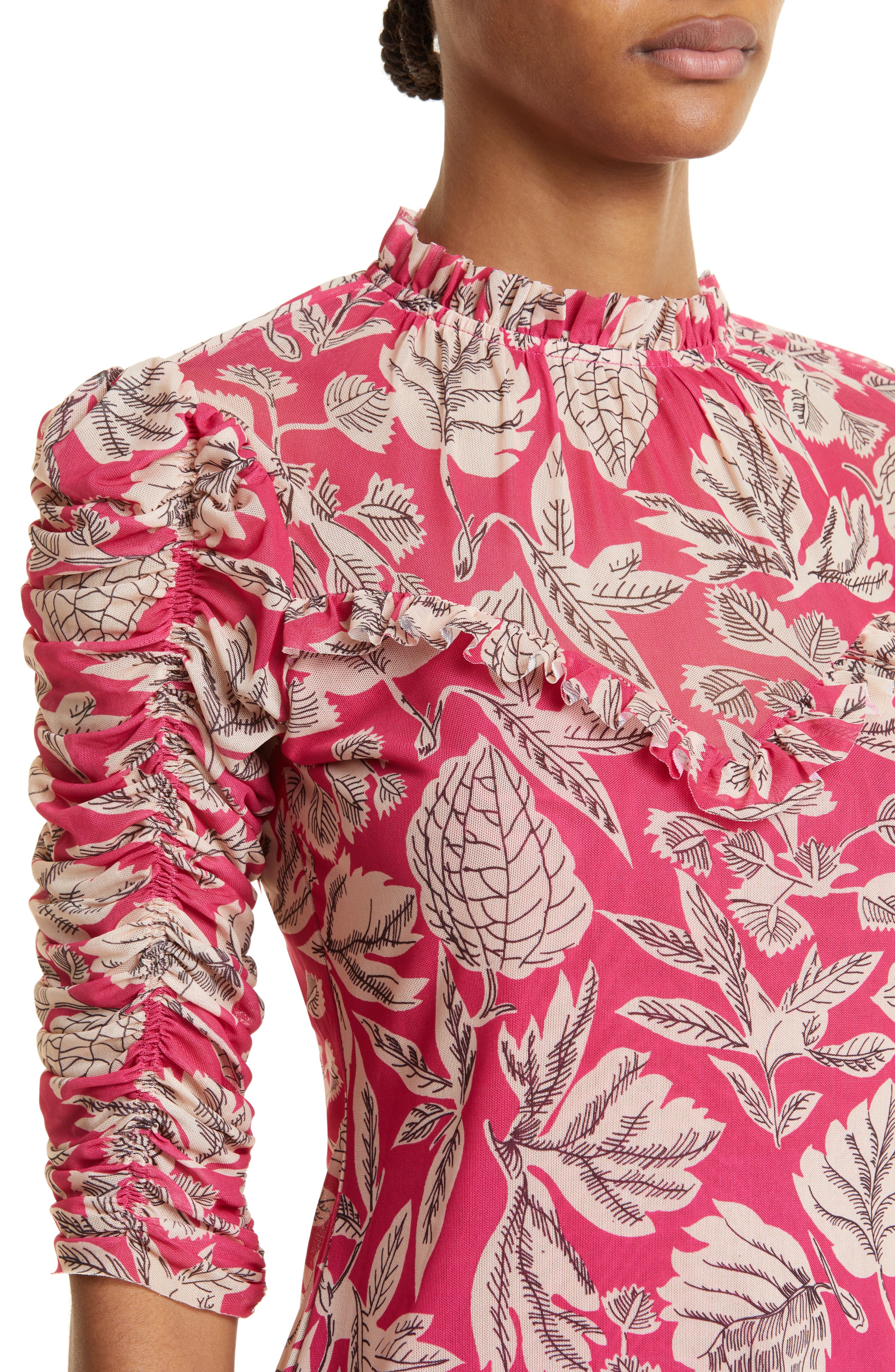 Ted Baker London Izabelo Print Ruffle Mesh Top | Nordstrom