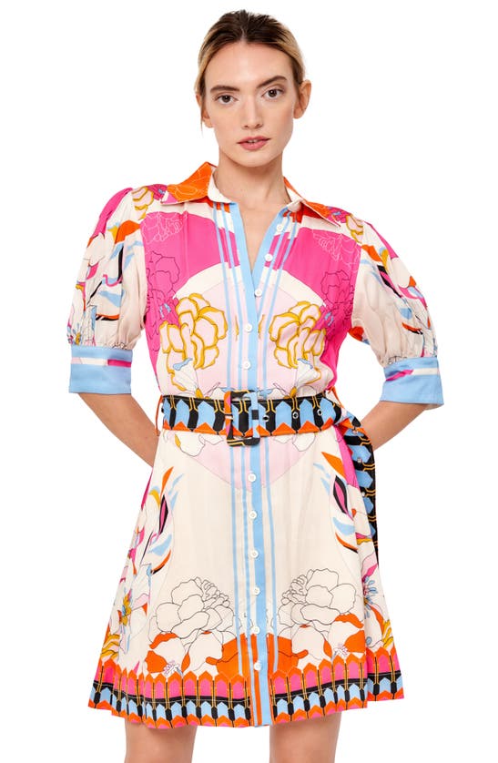 Ciebon Billy Eng Floral Mixed Print Shirtdress In White/ Pink/ Floral ...