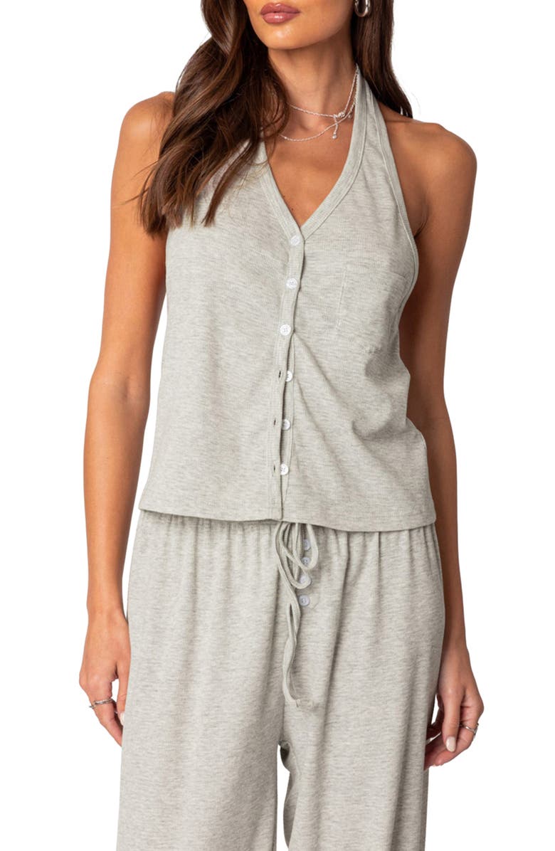 EDIKTED Rosanna Halter Neck Rib Pajama Top | Nordstrom