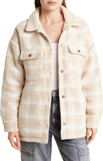 Roxy Passage of Time Plaid Shacket with Faux Shearling Collar ...