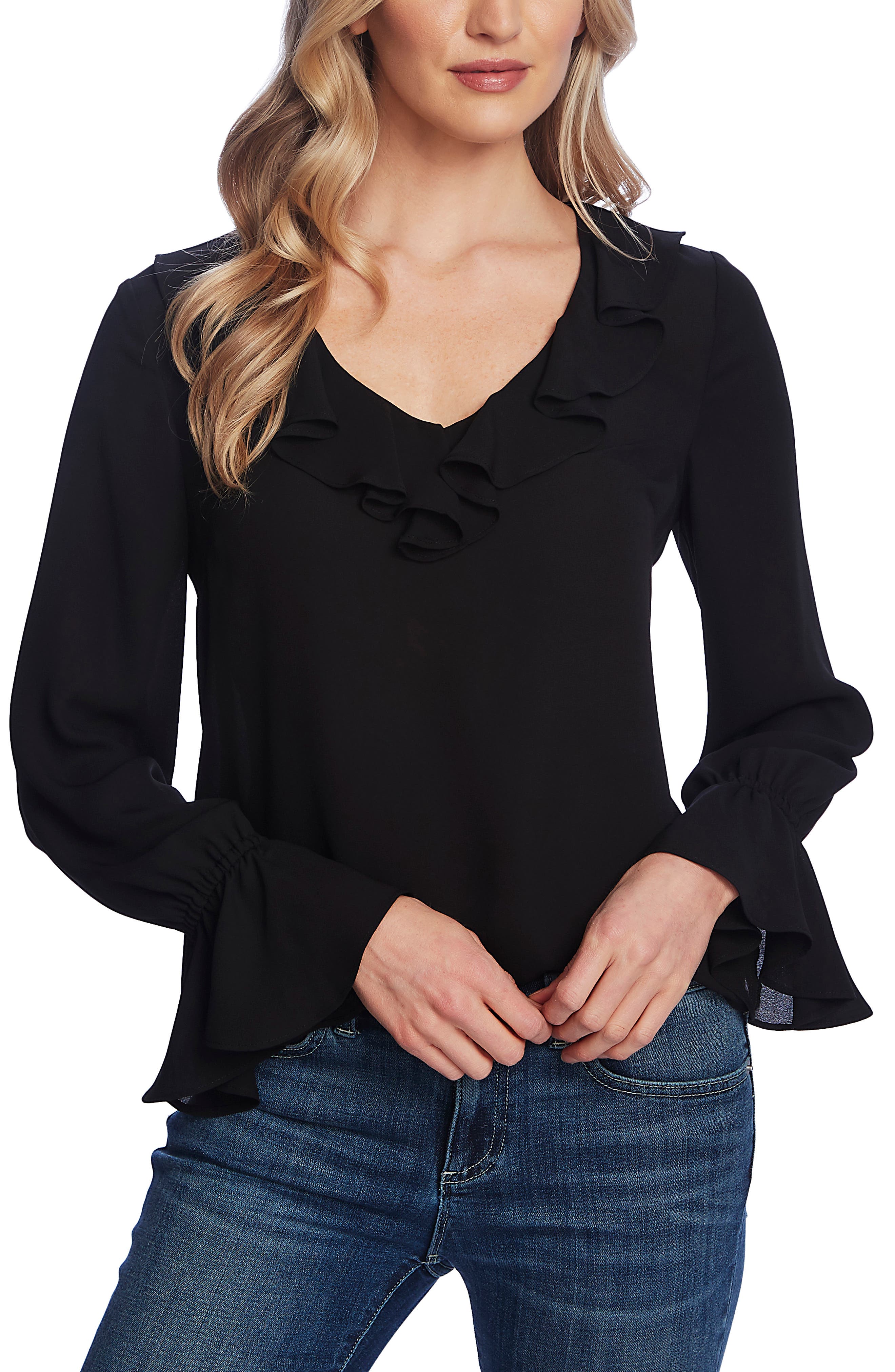 CeCe Ruffle Detail V-Neck Blouse | Nordstrom