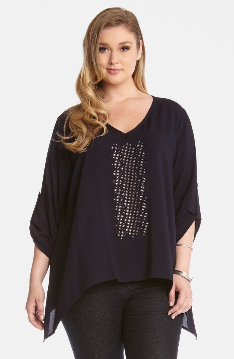 Karen Kane Embellished Roll Sleeve Top Plus Size Nordstrom