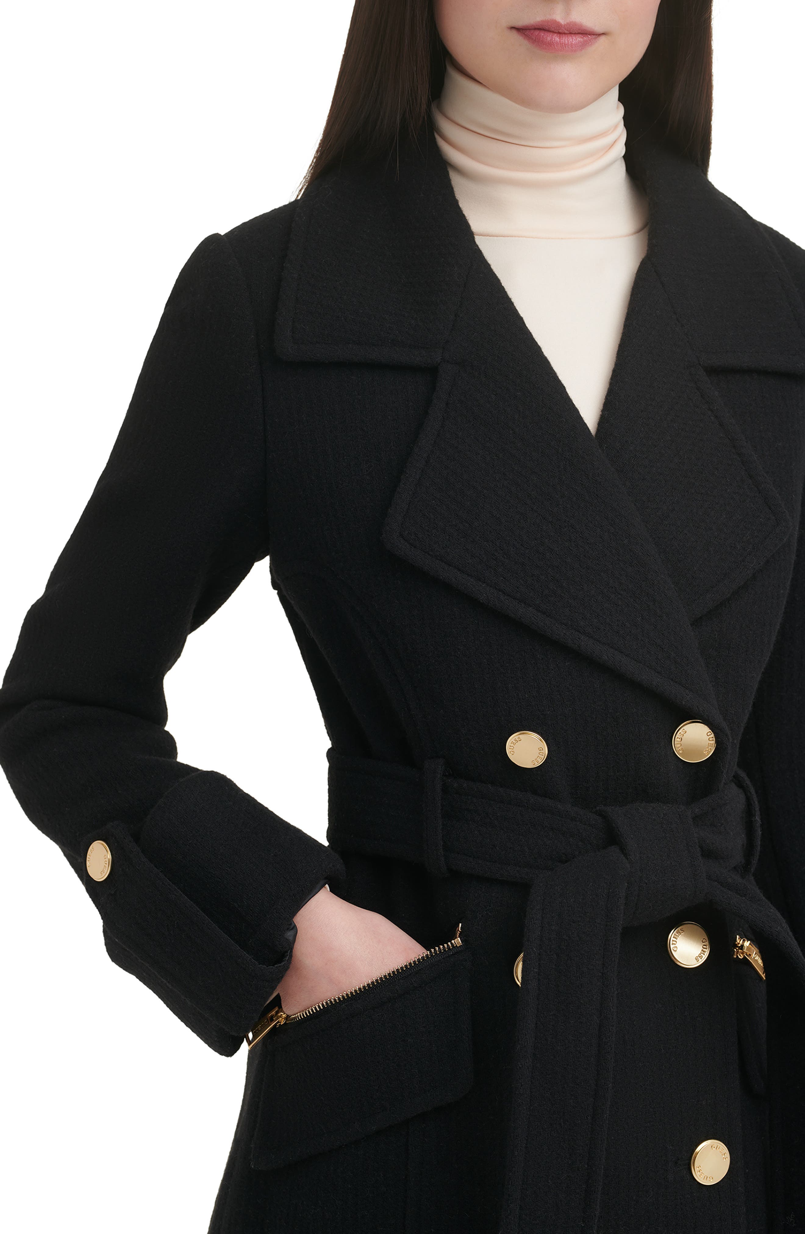GUESS Double Breasted Belted Wool Blend Coat | Nordstromrack