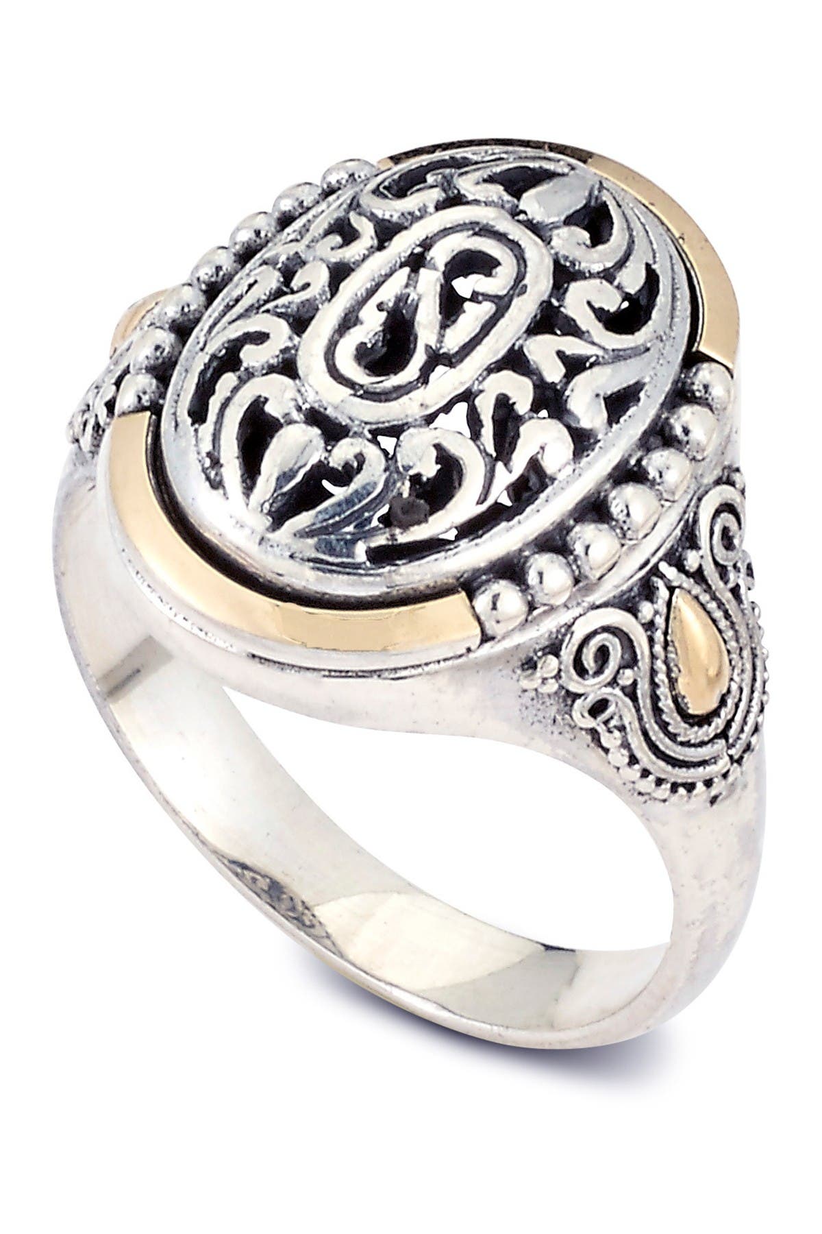SAMUEL B. Sterling Silver & 18K Yellow Gold Oval Filigree Design Ring ...