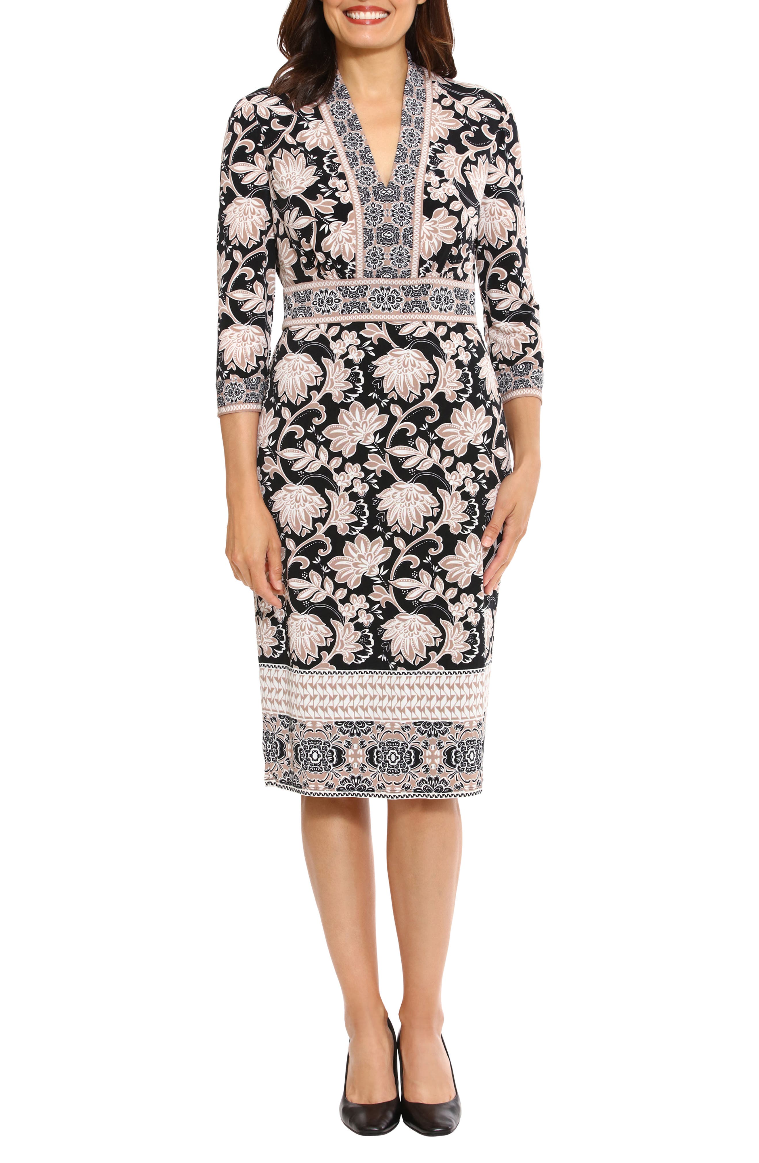 London Times Floral Border Print Midi Sheath Dress | Nordstromrack