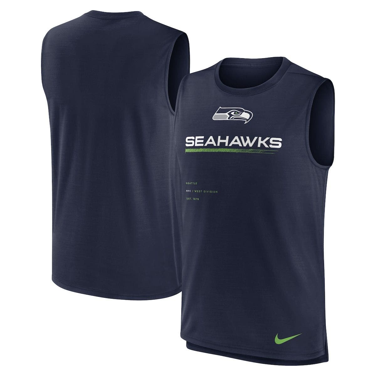 Nike Men's Nike College Navy Seattle Seahawks Muscle Trainer Tank Top ...