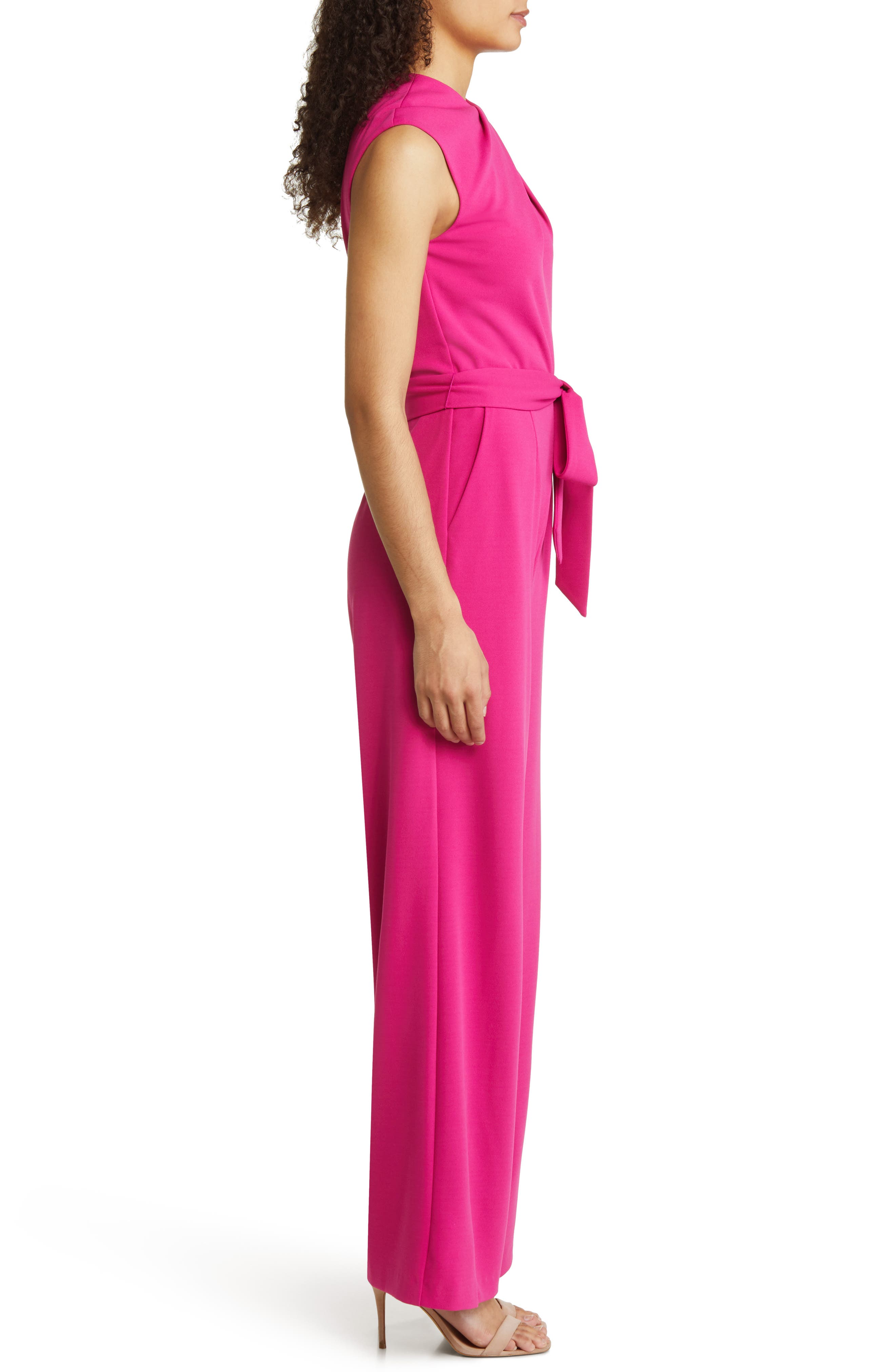 TAHARI ASL Cross Neck Tie Waist Jumpsuit | Nordstrom