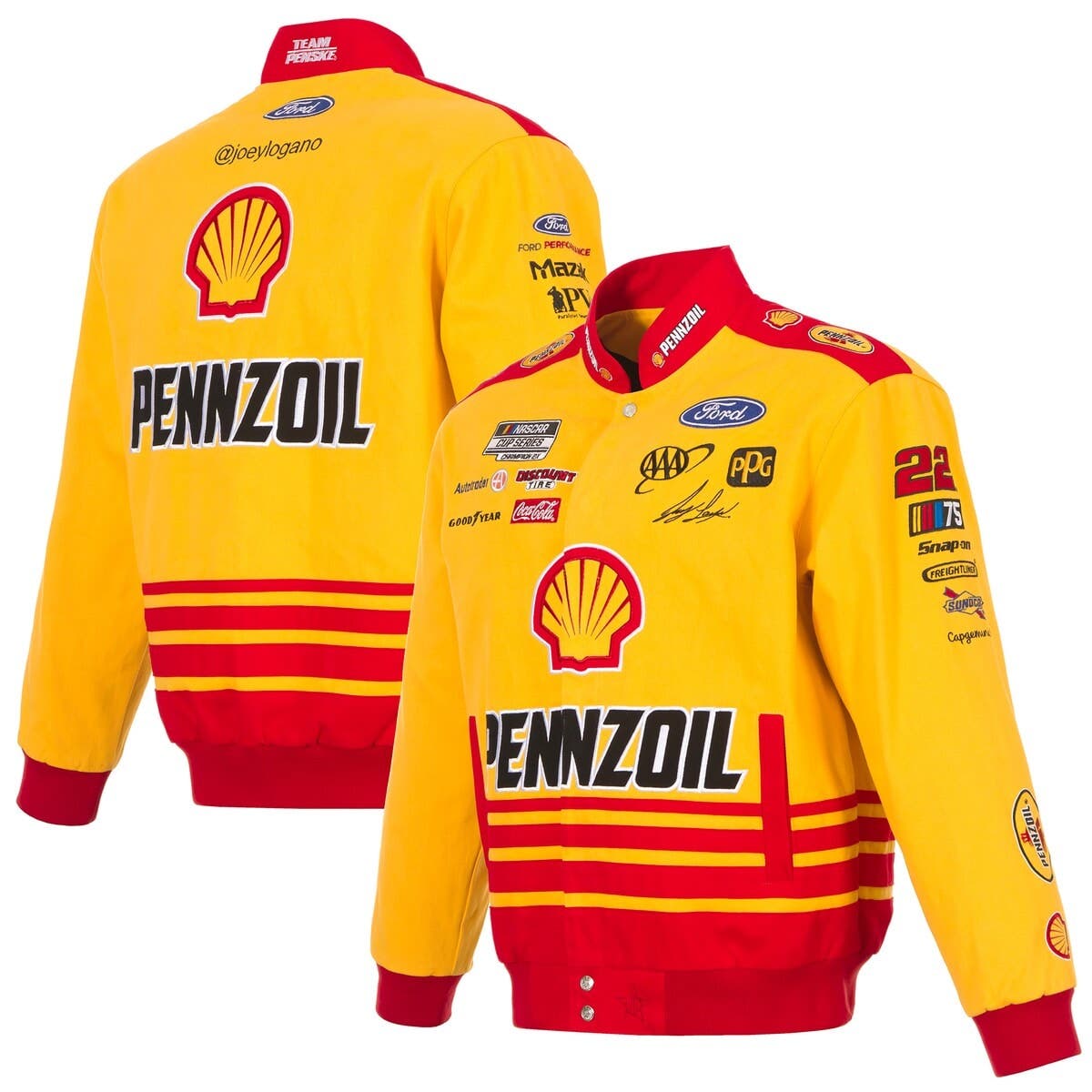 JH DESIGN Men's JH Design Yellow Joey Logano Shell Pennzoil Twill ...