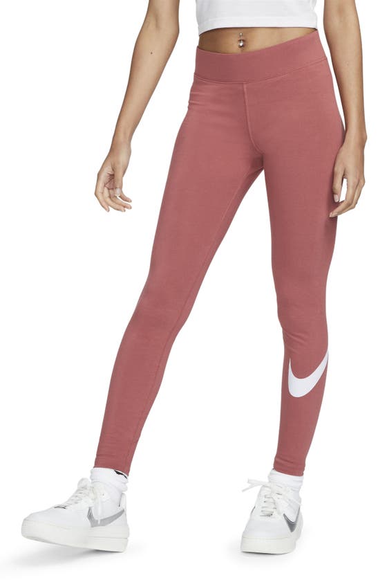 Nike Womens Sportswear Essential Mid Rise Swoosh Leggings In Red