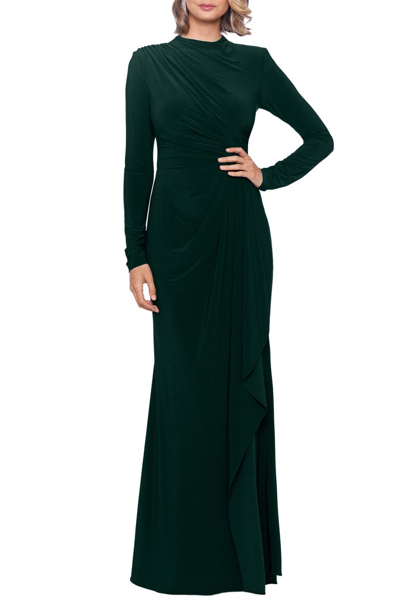 Betsy And Adam Ruffle Long Sleeve Sheath Gown Nordstrom