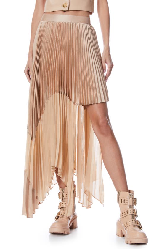 Alice And Olivia Fraley Asymmetric Pleated Maxi Skirt In Almond Modesens