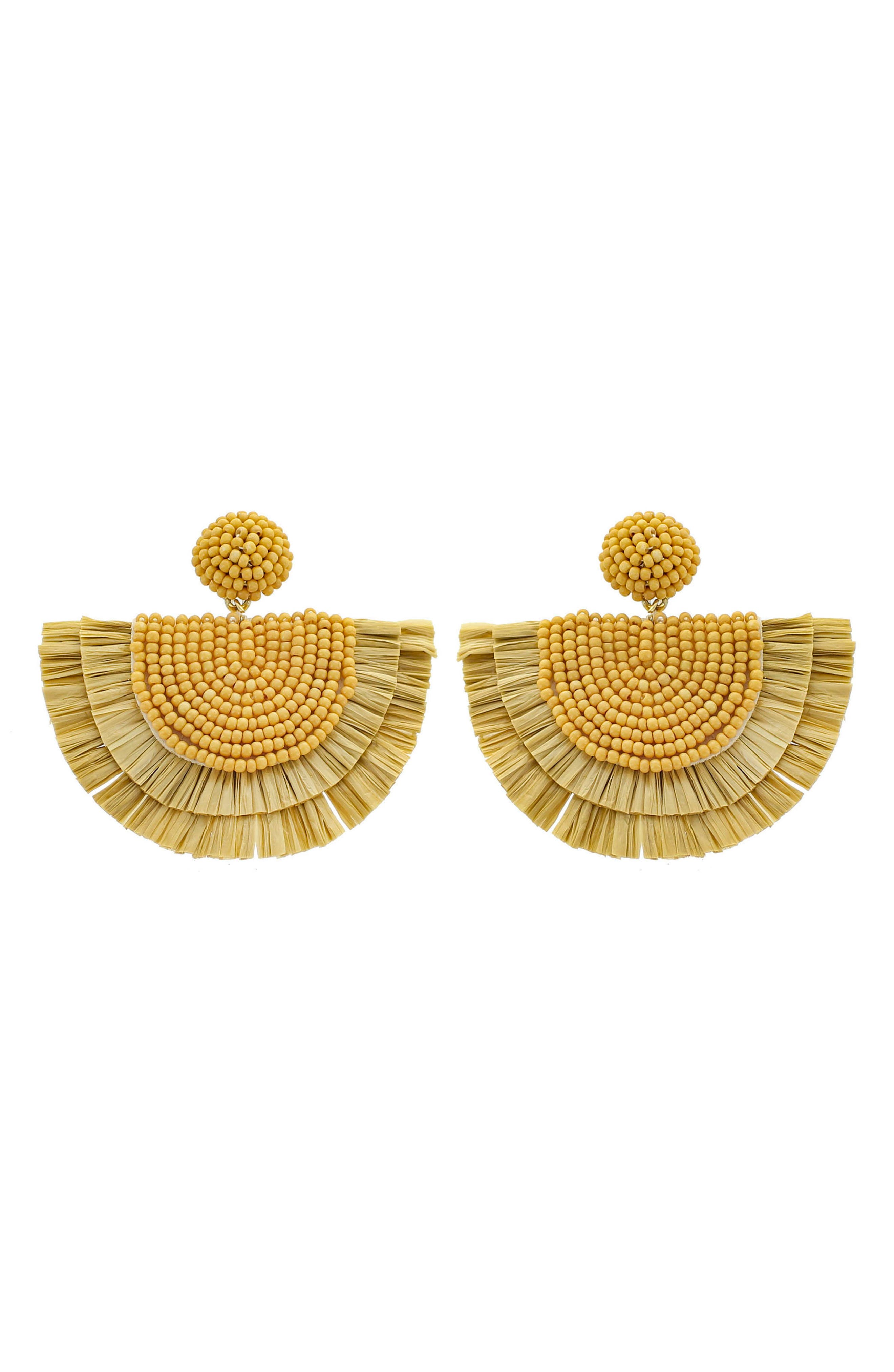 Panacea Natural Raffia Seed Bead Crescent Drop Earrings | Nordstromrack