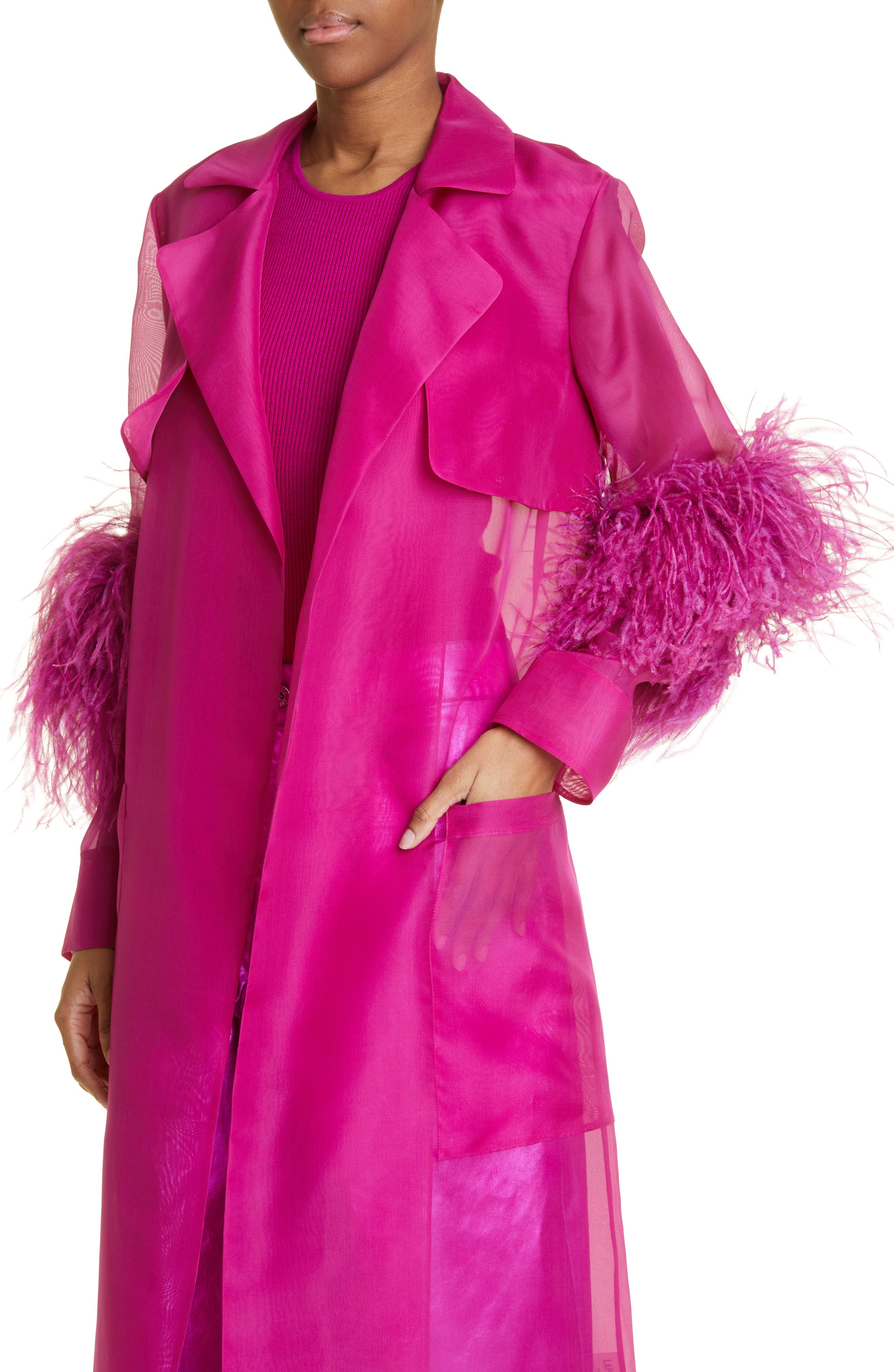 LAPOINTE Ostrich Feather Trim Silk Organza Duster | Nordstrom