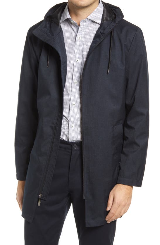 Robert Barakett Long Hooded Rain Coat In Dark Blue | ModeSens