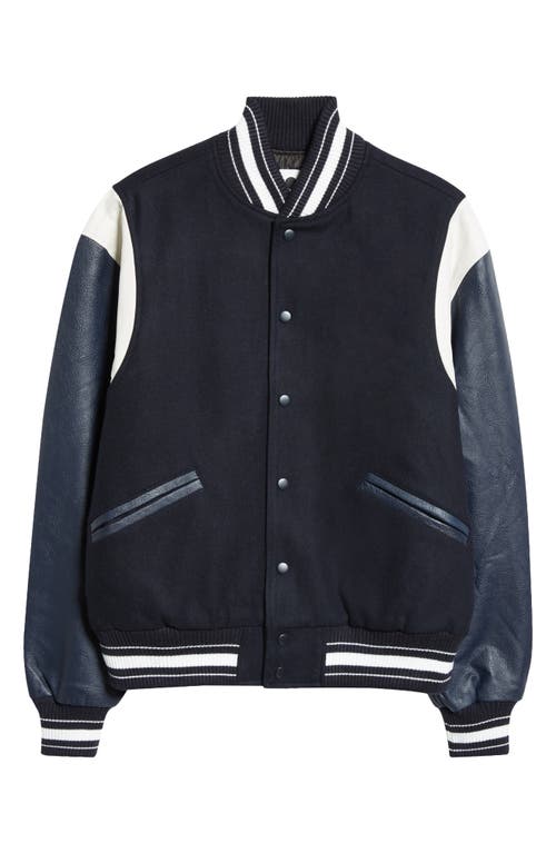 Noon Goons Sayonara Mixed Media Varsity Jacket In Dark Navy | ModeSens