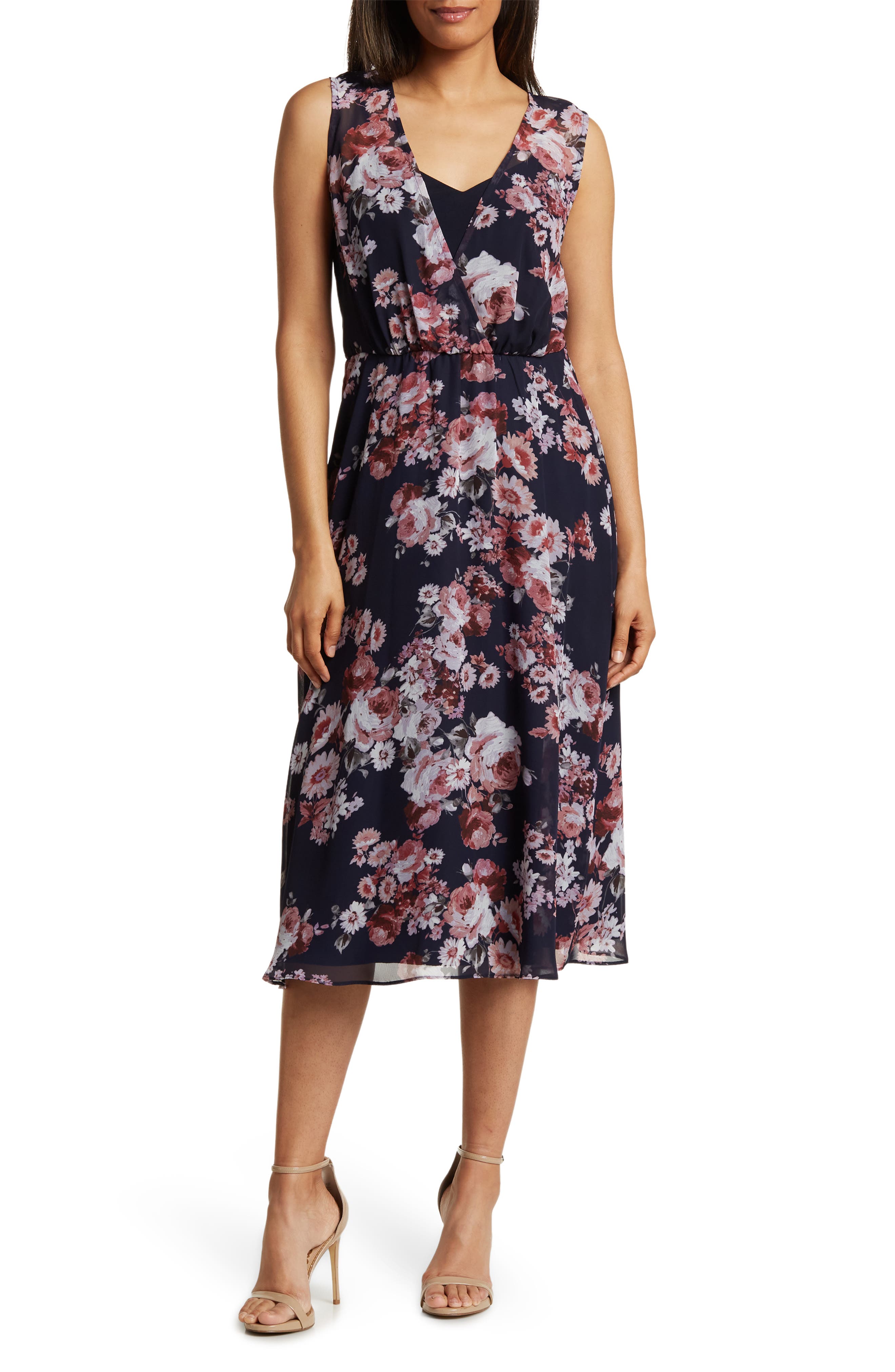 Connected Apparel Floral Sleeveless Chiffon Midi Dress | Nordstromrack