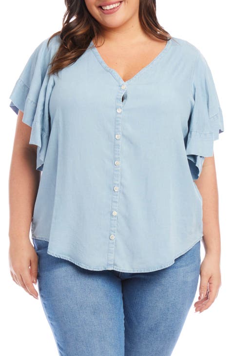 Flutter Sleeve Denim Top (Plus Size)