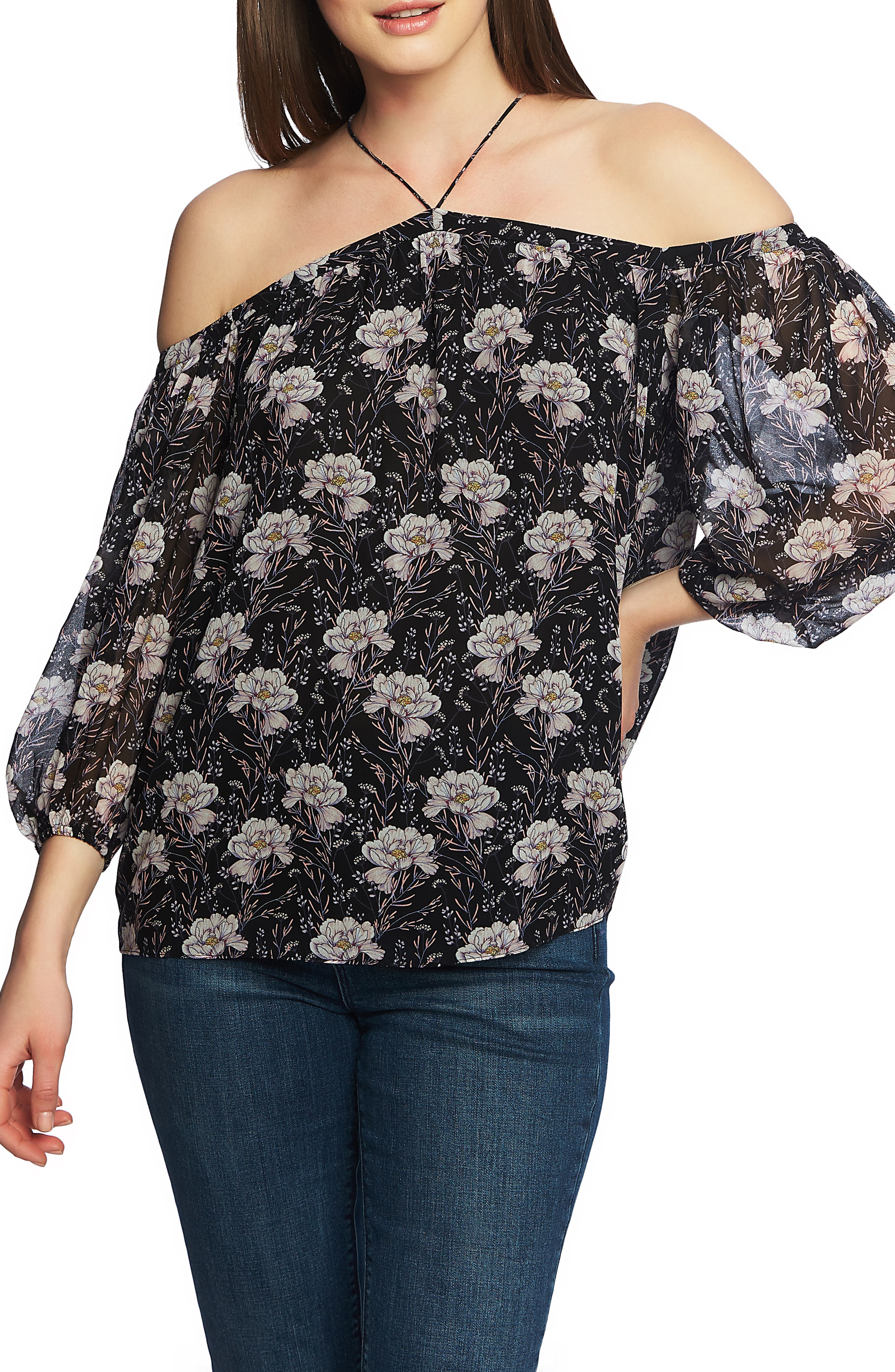 1 State Off The Shoulder Sheer Chiffon Blouse Nordstrom