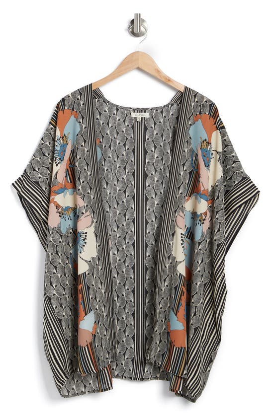 Max Studio Short Sleeve Ruana In Black/ Multi Orchid Shell | ModeSens