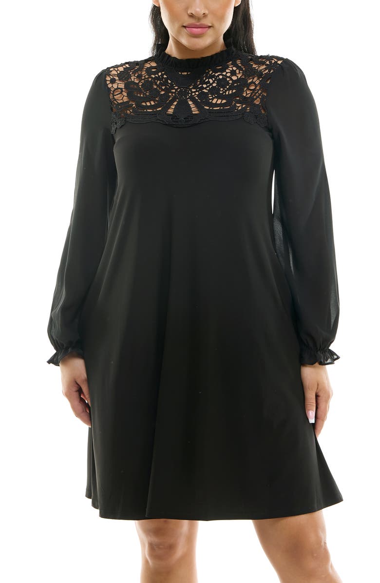 Nina Leonard Lace Yoke Long Sleeve Trapeze Dress | Nordstromrack