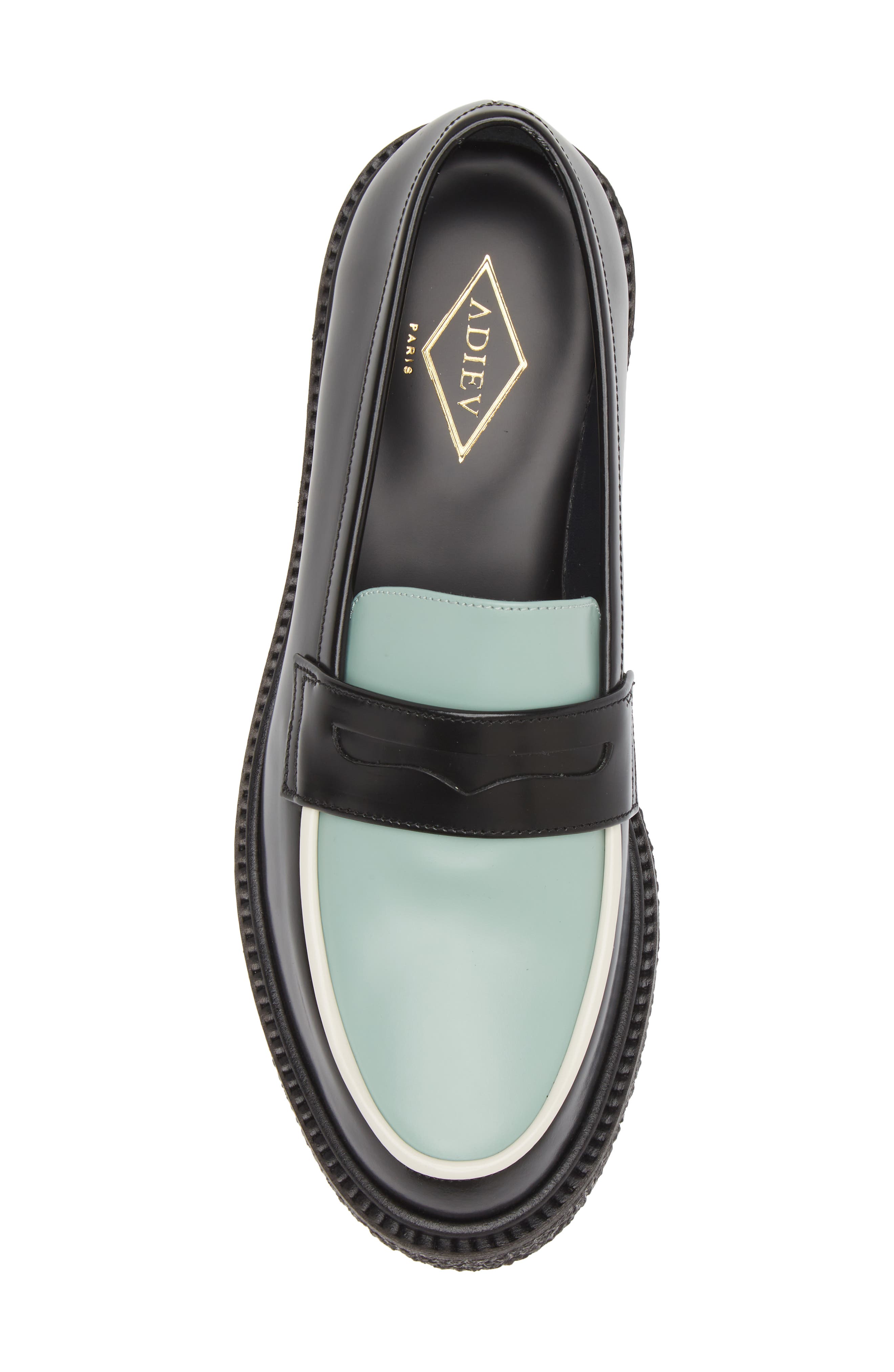 Adieu Colorblock Penny Loafer in Black/Pistachio/Ivory | Smart Closet