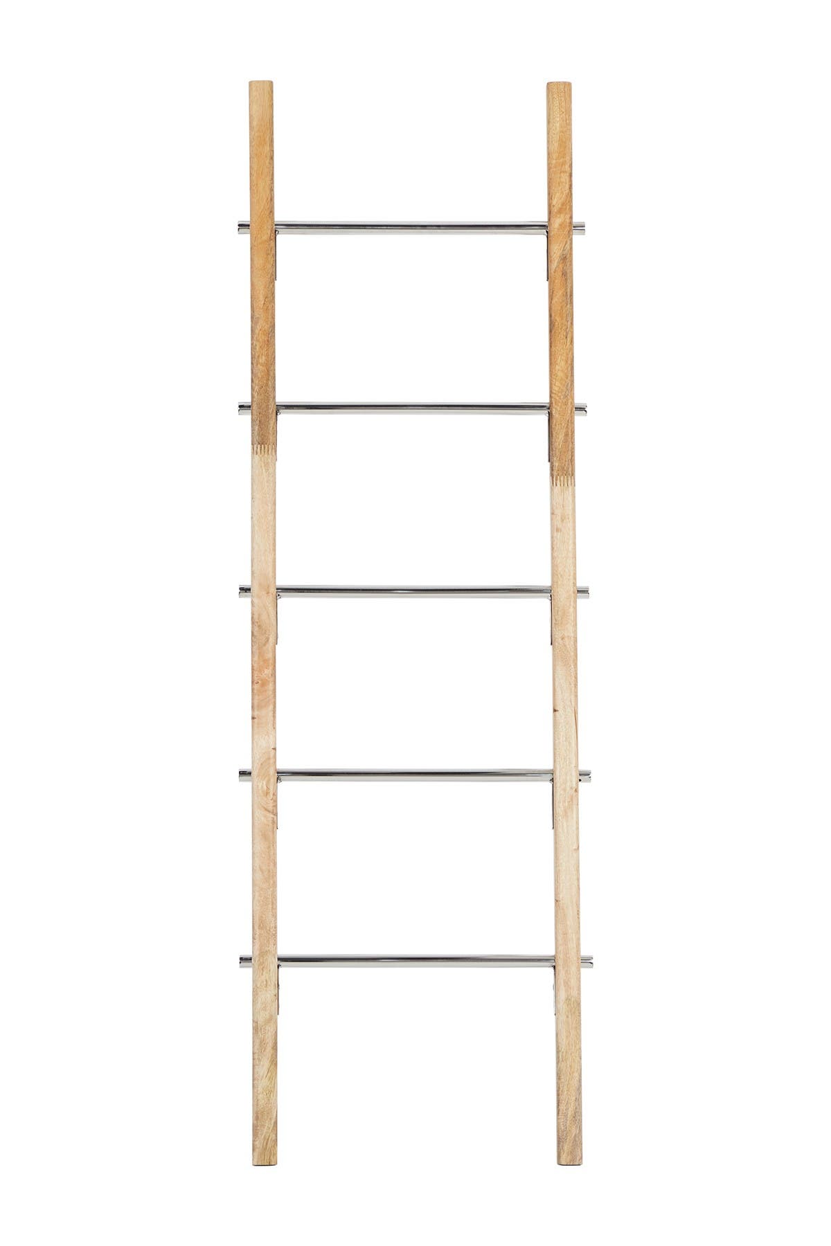 Willow Row Wooden Ladder With Silver Stainless Steel Handles In Brown ...
