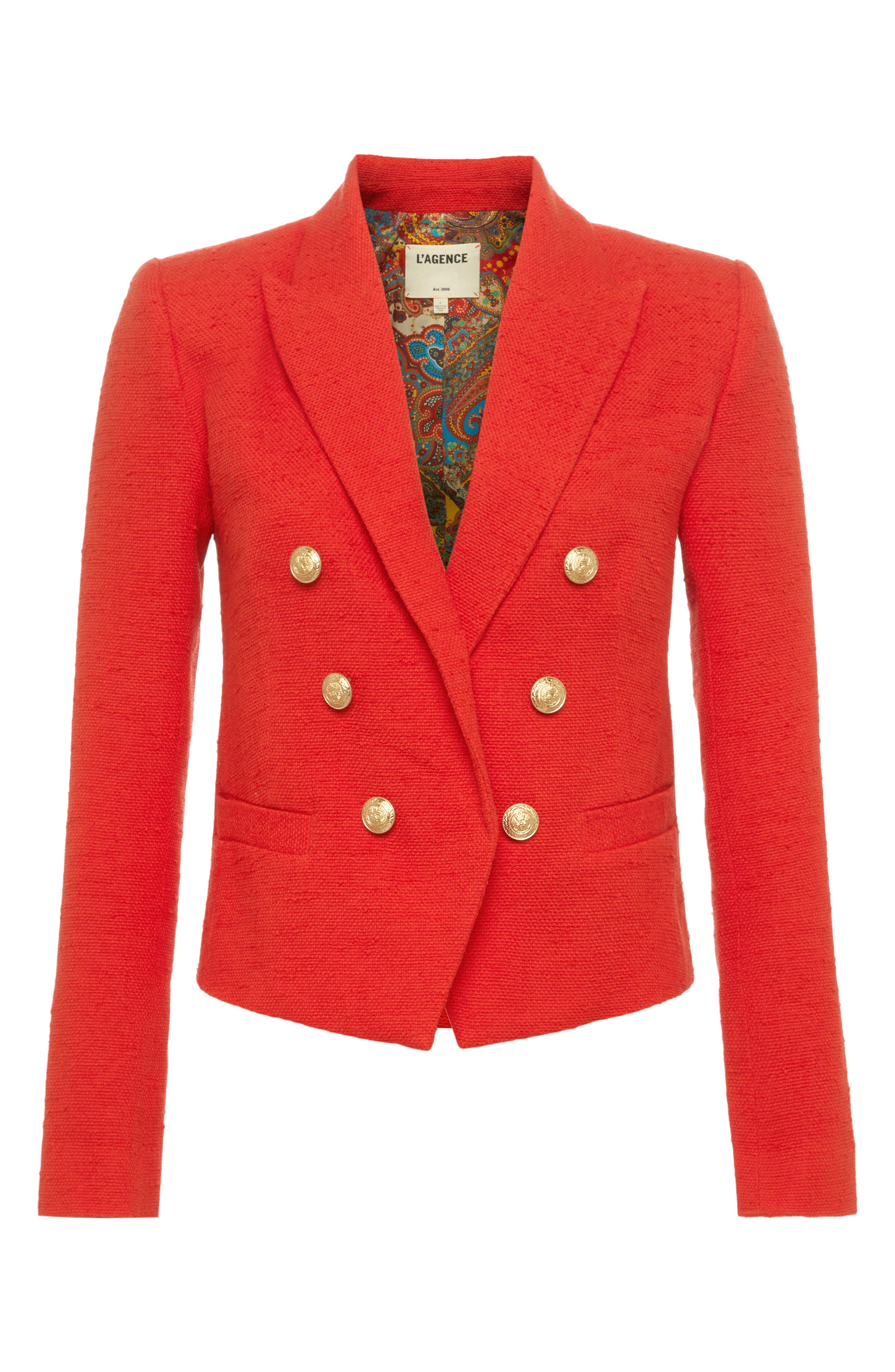 L'AGENCE Brooke Double Breasted Crop Cotton Blend Blazer | Nordstrom