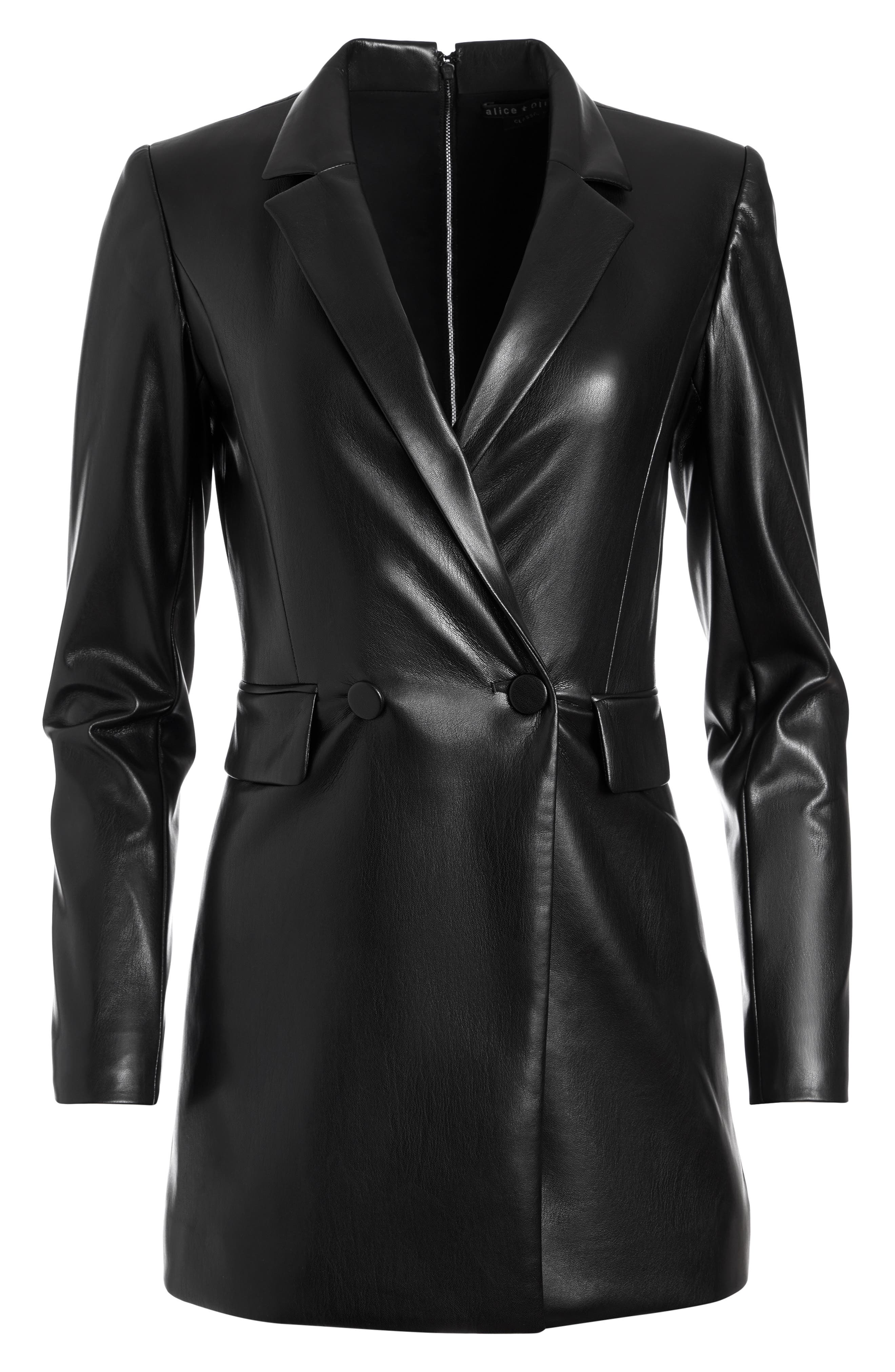 Alice + Olivia Kyrie Long Sleeve Faux Leather Tuxedo Romper | Nordstrom