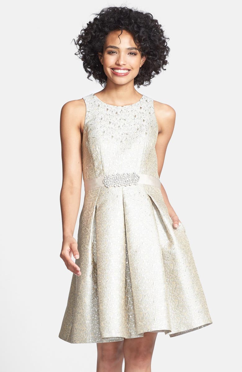 Eliza J Embellished Metallic Jacquard Fit & Flare Dress | Nordstrom Eliza J Embellished Metallic Jacquard Fit & Flare Dress | Nordstrom