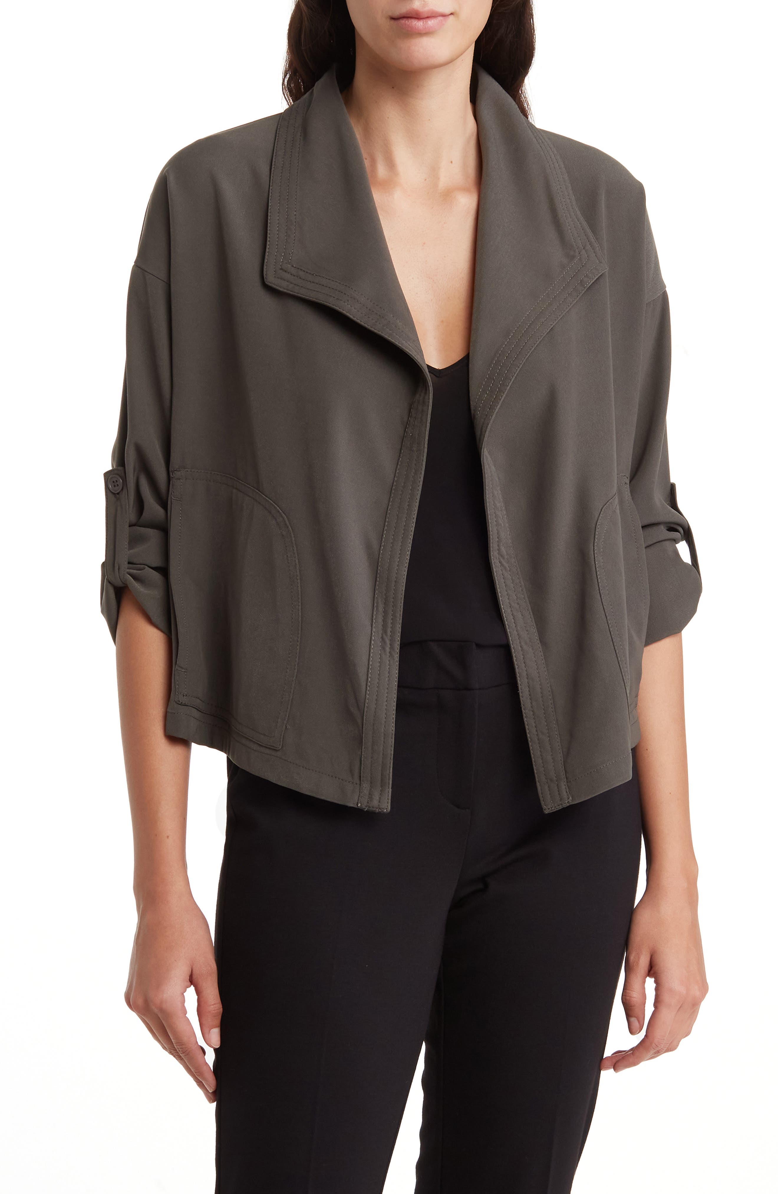 MAX STUDIO Twill Drape Front Short Jacket | Nordstromrack