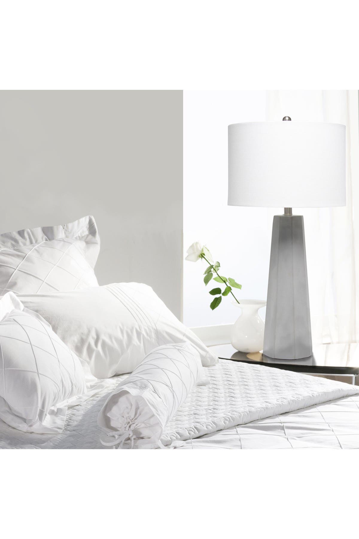 LALIA HOME Concrete Pillar Table Lamp with White Fabric Shade ...
