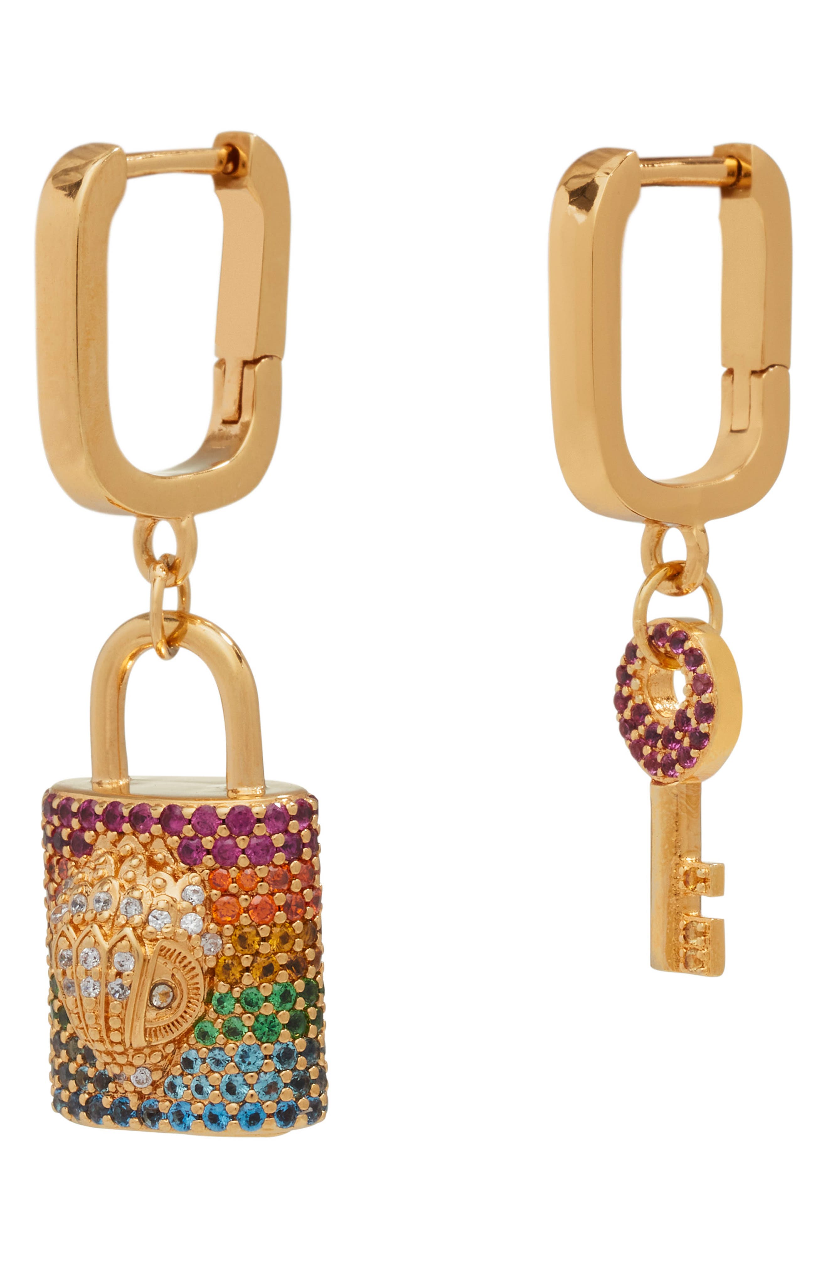 Kurt Geiger London Rainbow Pavé Crystal Lock & Key Mismatched Huggie ...