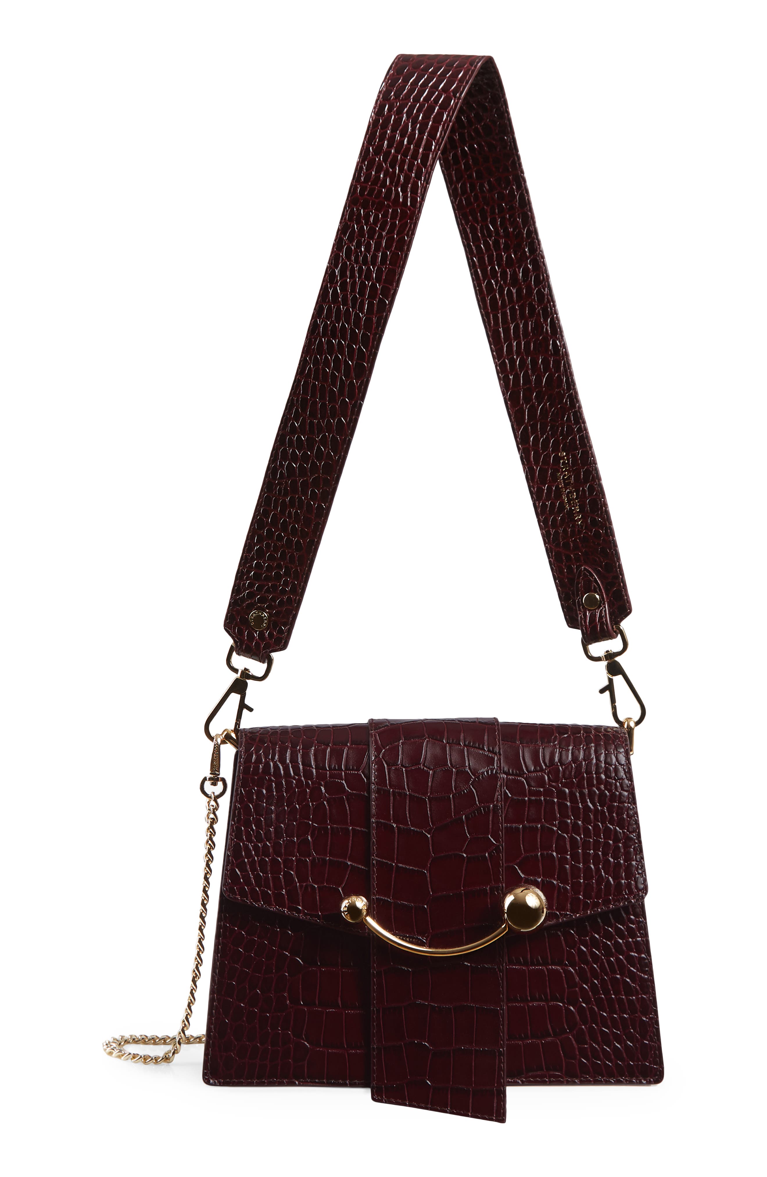 Strathberry Box Crescent Croc Embossed Shoulder Bag | Nordstrom