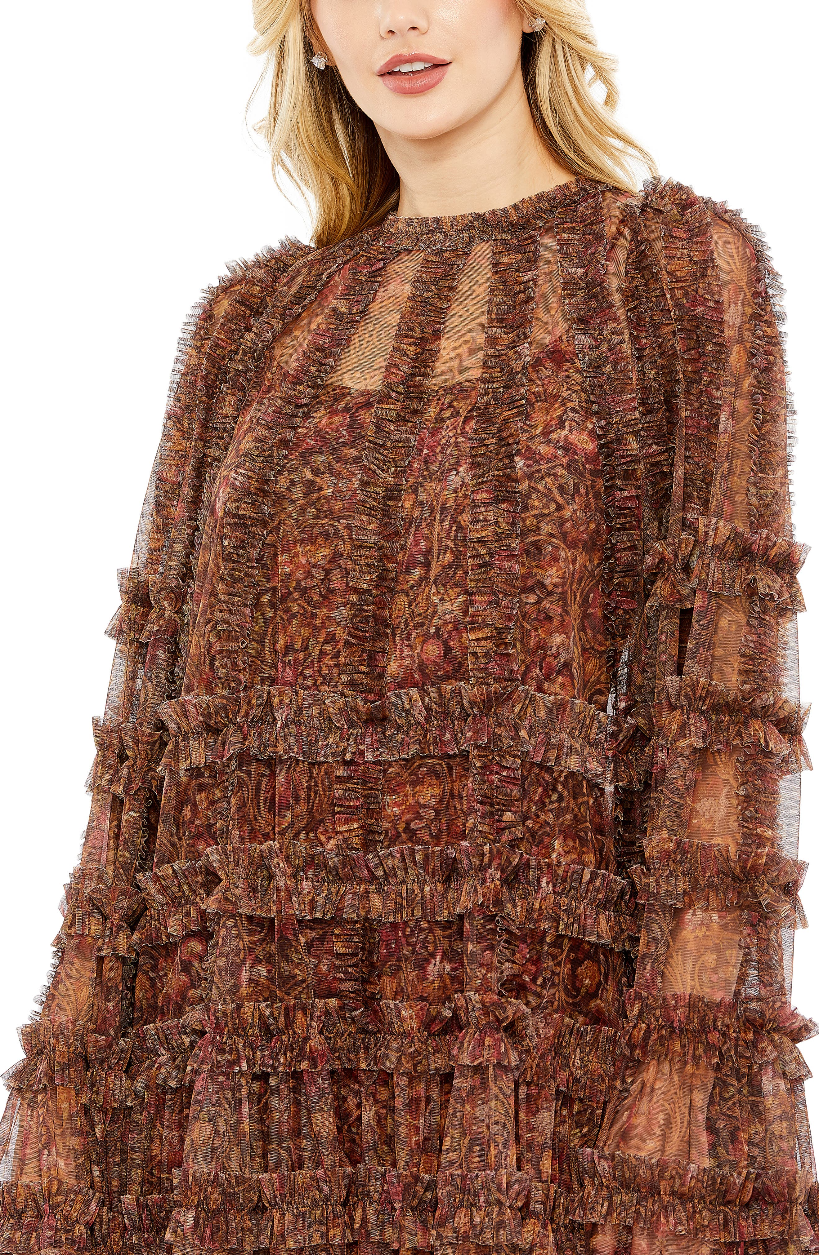 Mac Duggal Floral Bell Sleeve Ruffle Tulle Minidress | Nordstrom