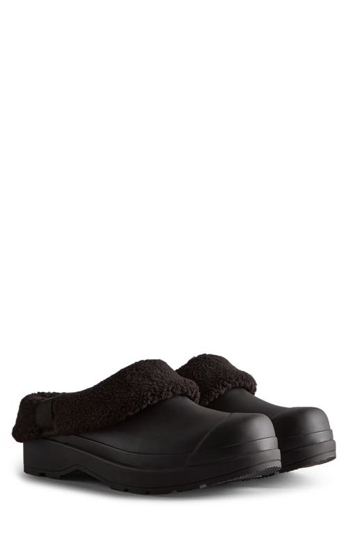 Hunter Play Waterproof Faux Shearling Clog in Black | Smart Closet