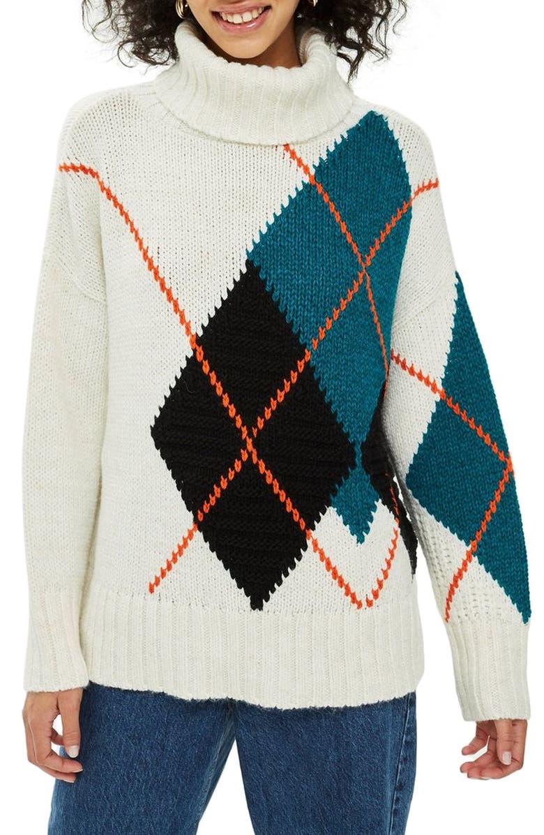 Topshop Oversized Argyle Turtleneck Sweater Nordstrom