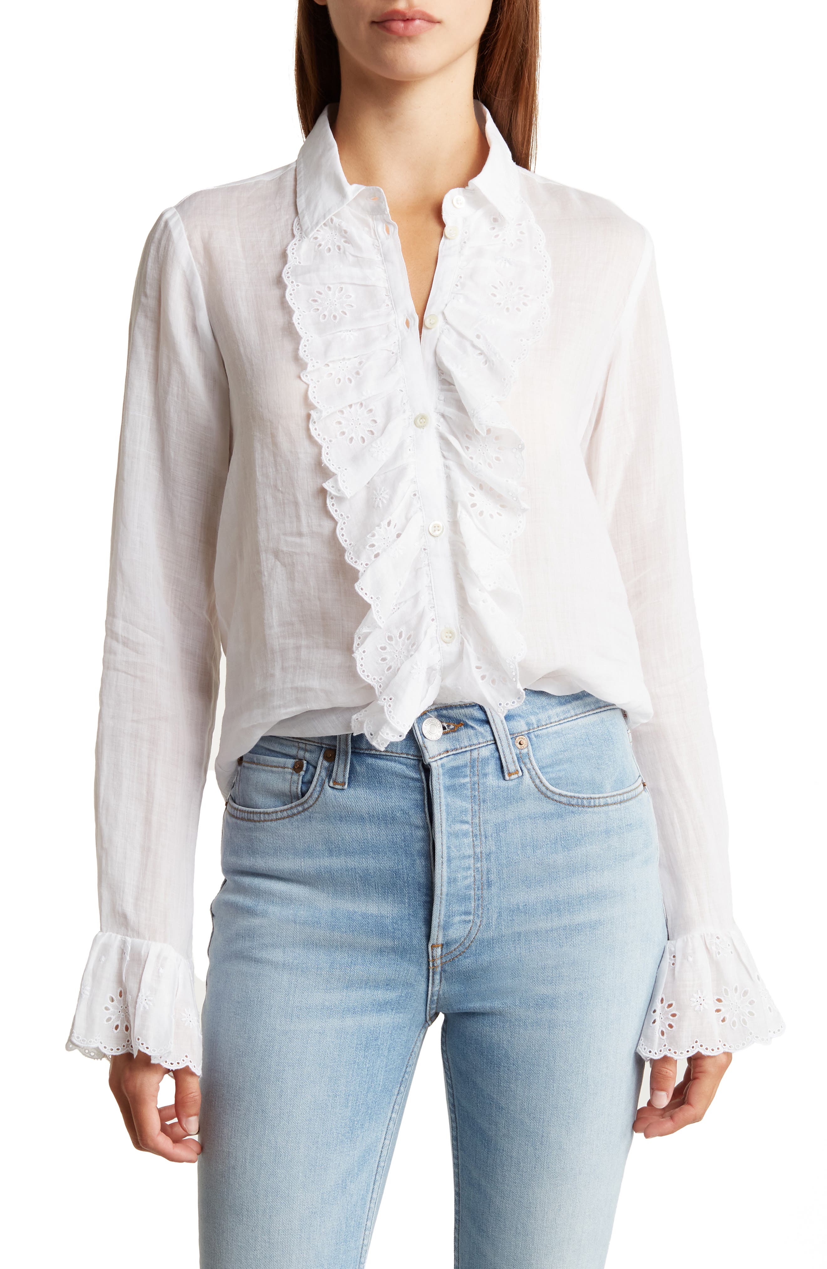 FRAME Ruffle Long Sleeve Button-Up Shirt | Nordstromrack