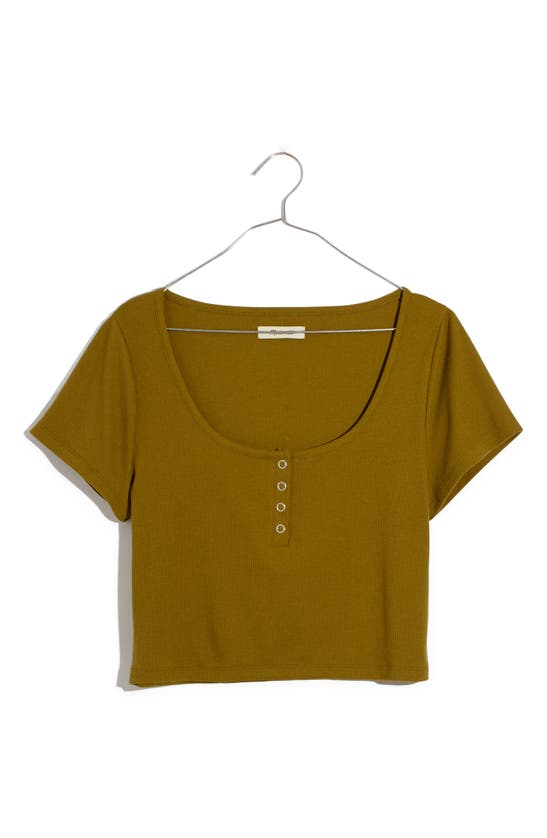 Madewell Ribbed Henley Crop Top In Spiced Olive | ModeSens