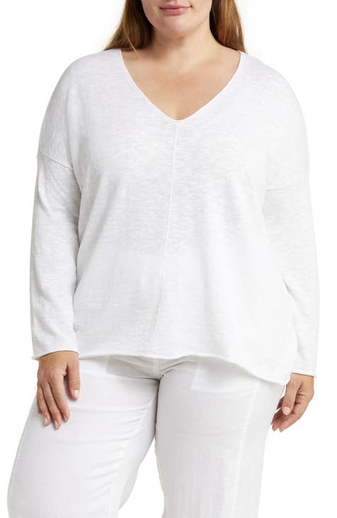 V-Neck Organic Linen & Cotton Sweater (Plus Size)