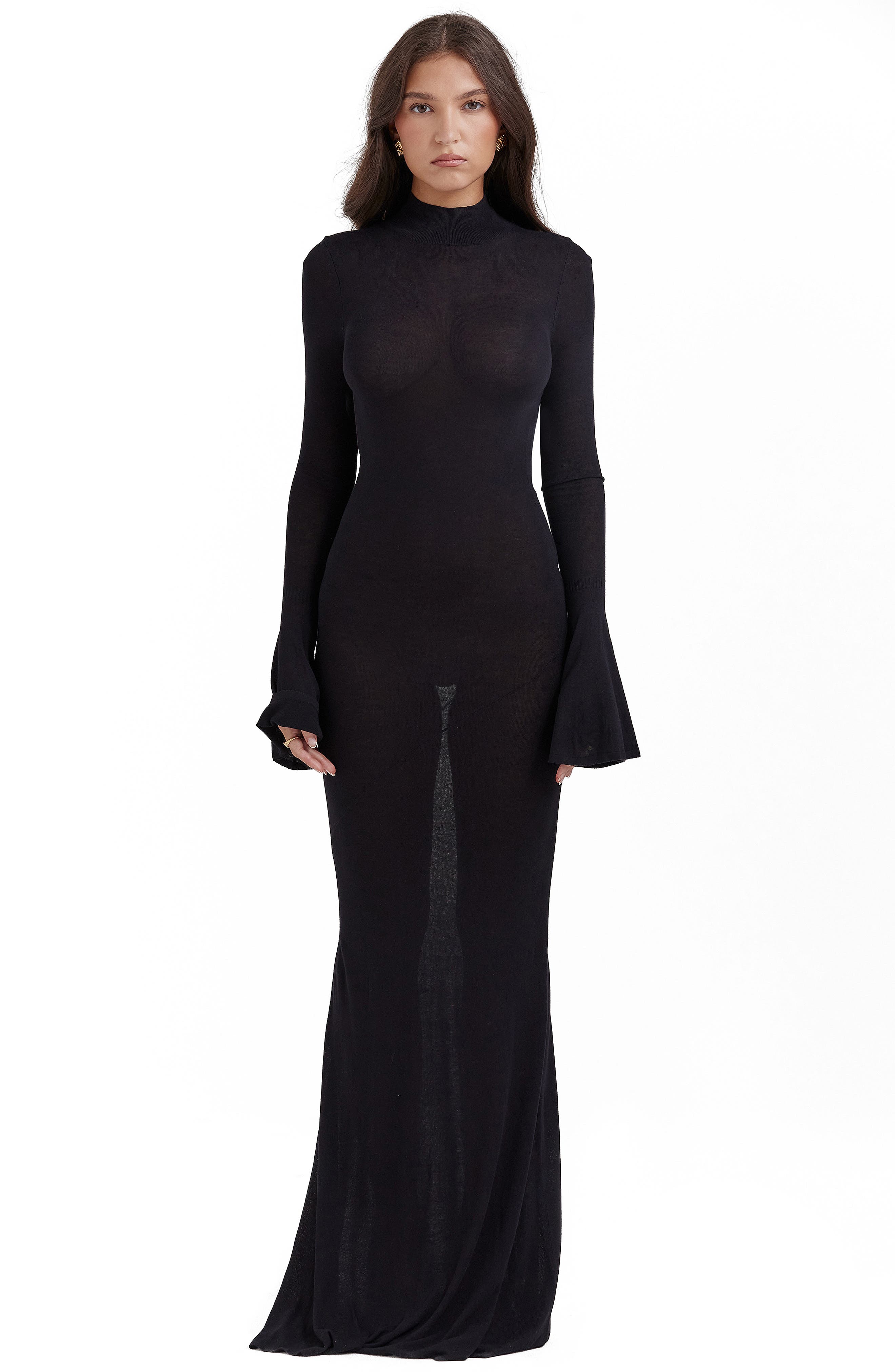 HOUSE OF CB Sancha Open Back Long Sleeve Semisheer Body-Con Maxi Dress ...