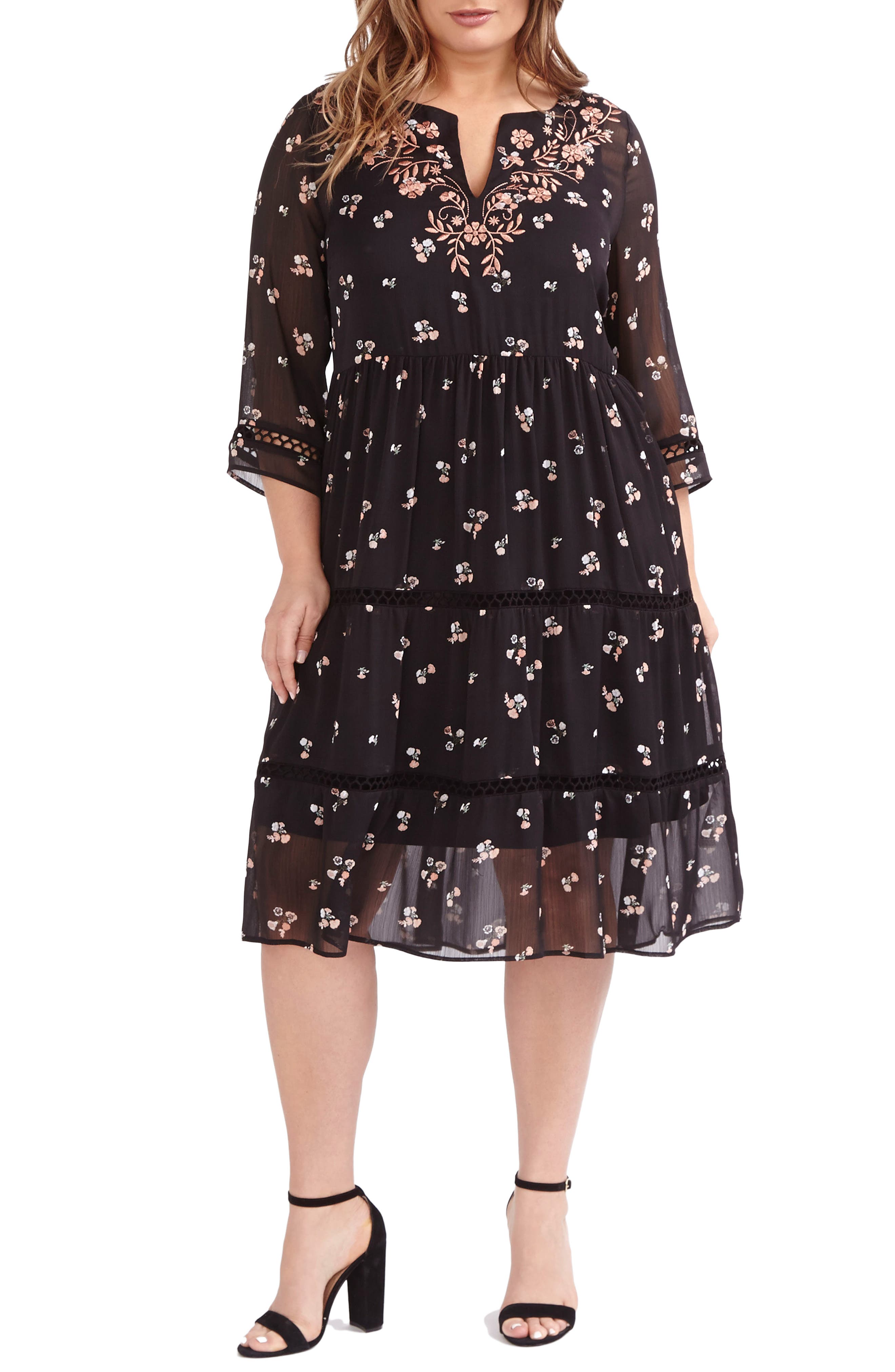 ADDITION ELLE LOVE AND LEGEND Embroidered Floral A-Line Dress (Plus ...