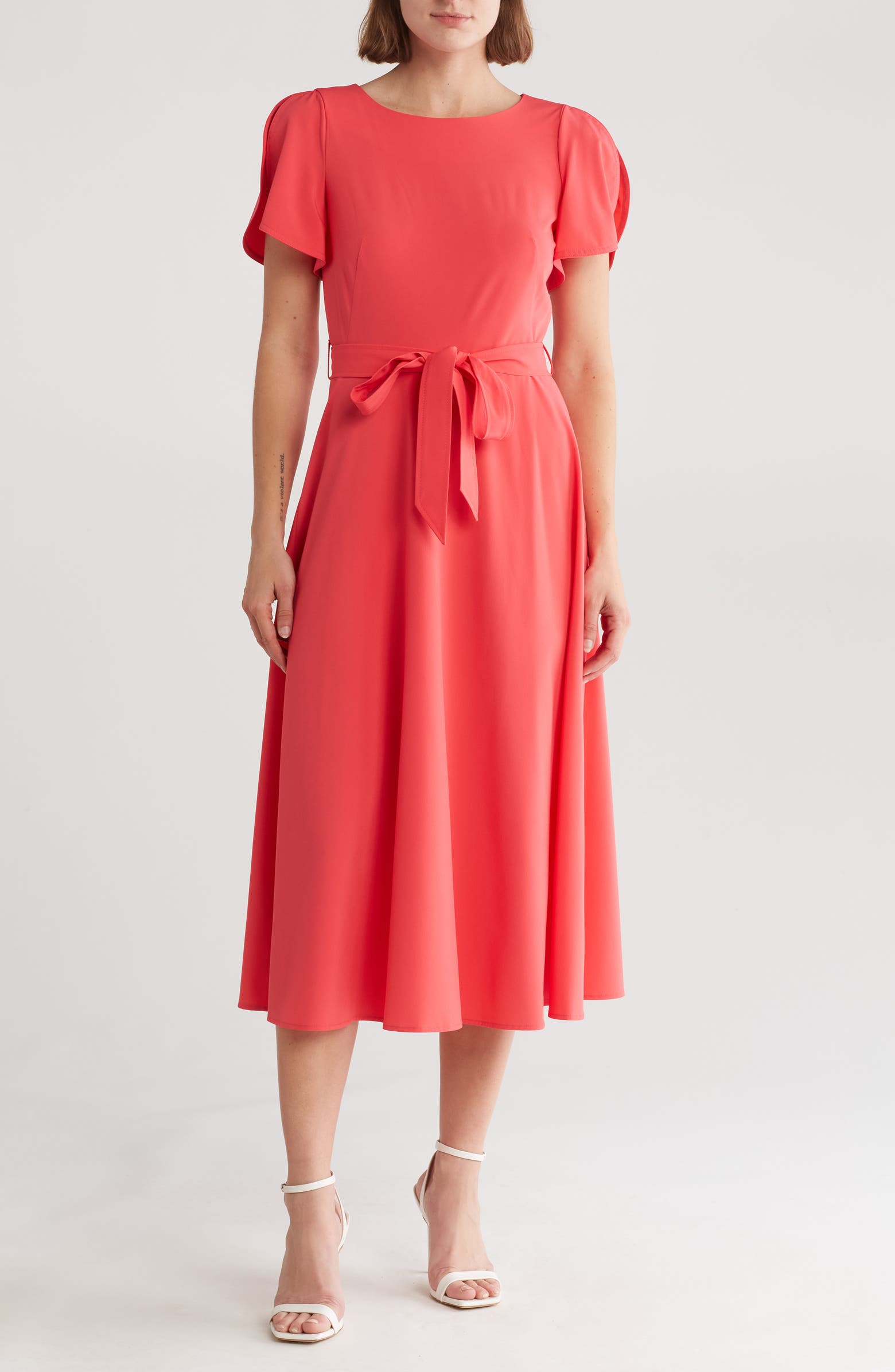 Calvin Klein Commuter Flutter Sleeve Belted Midi Dress Nordstromrack